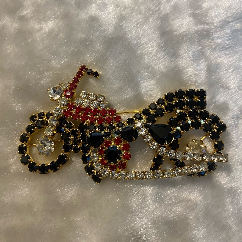 Harley Davidson Motorcycle Rhinestone Bling Gold Tone… - Gem